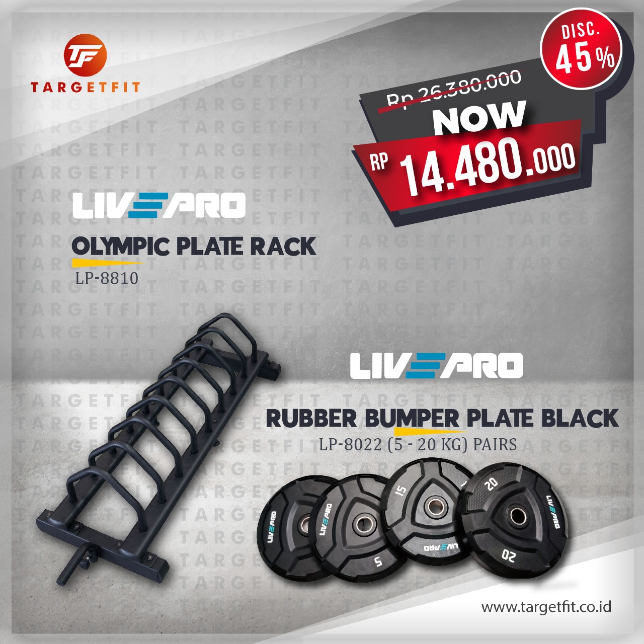 Promo Olympic Plate Rack Livepro + Rubber Bumper Plate Livepro ...
