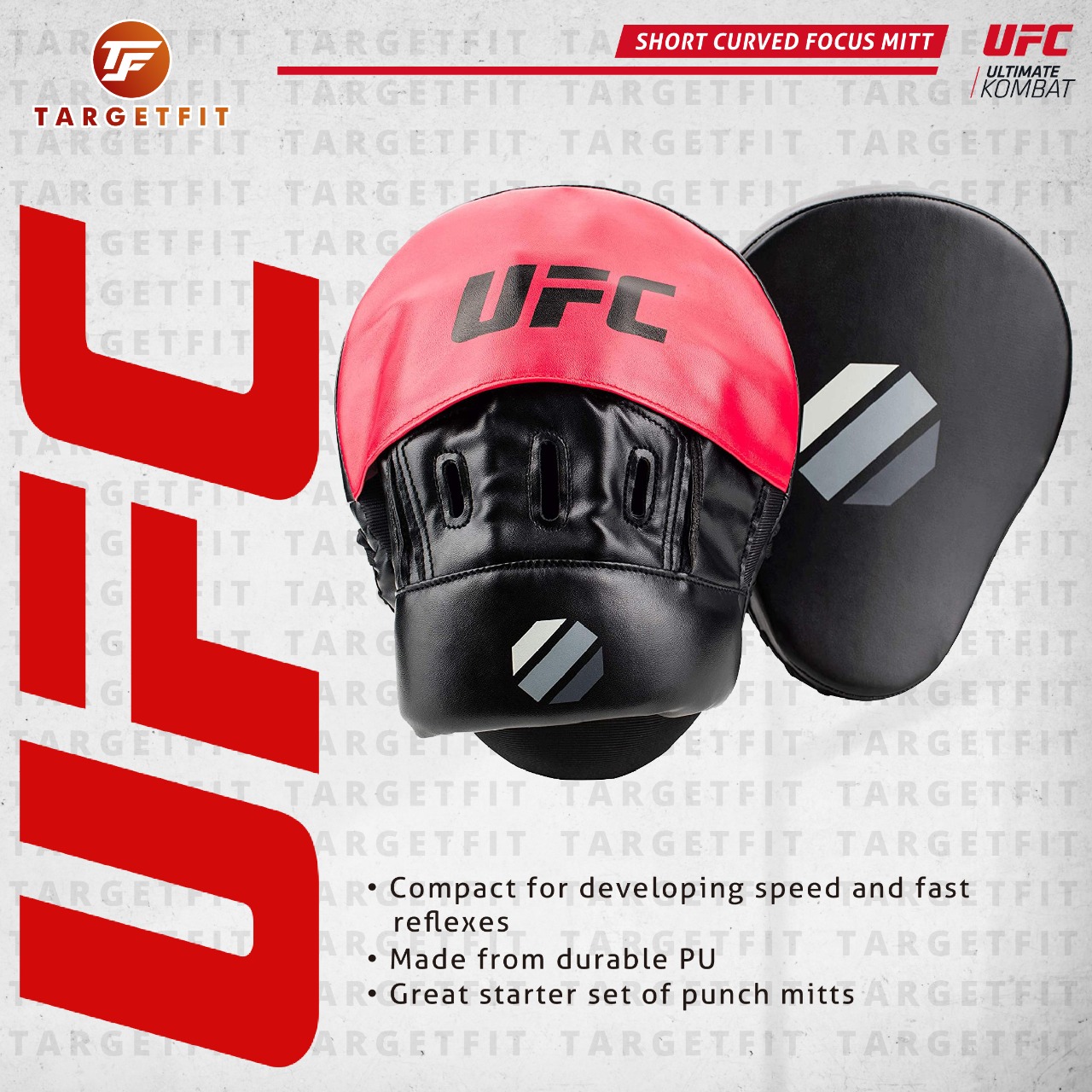 UFC Curved Focus Mitt Black Red Short - Fitnesspedia